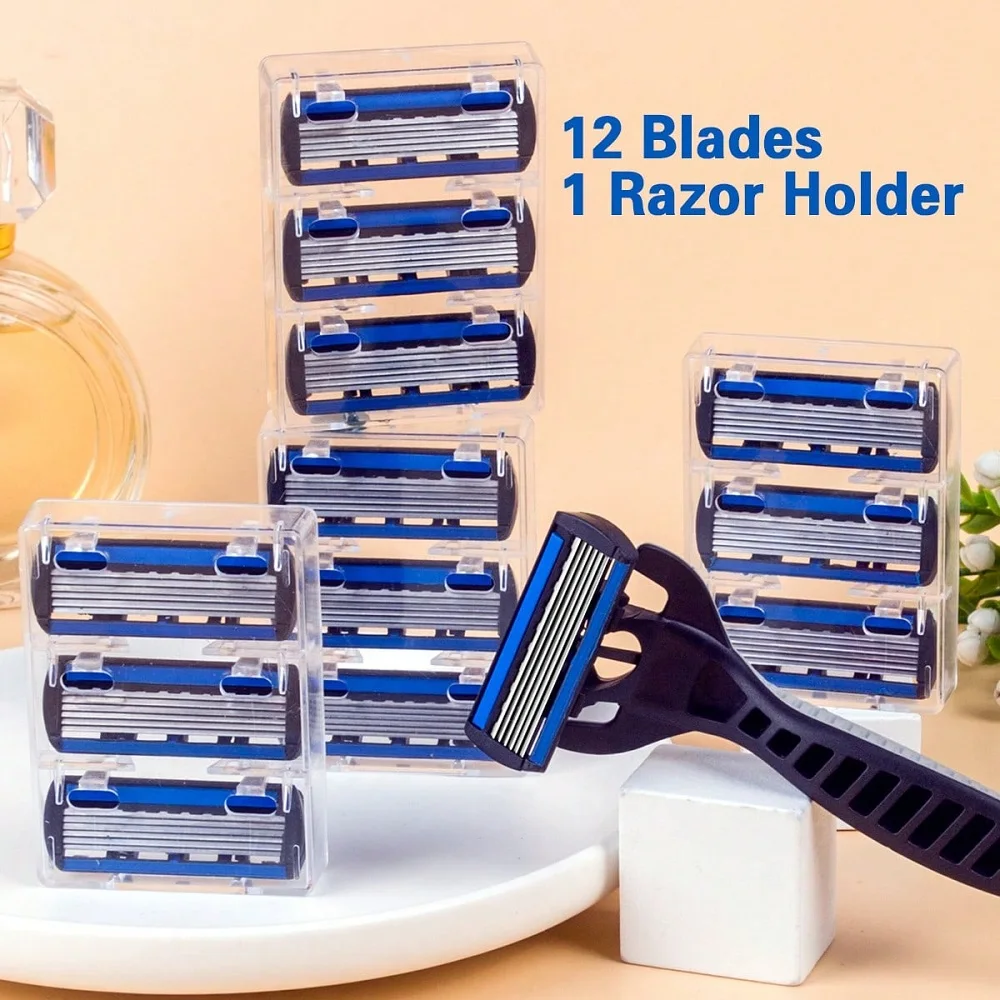 1 Handle + 12 Blades/ Men And Women Body Hair Bikini Safety Razor Blade ...