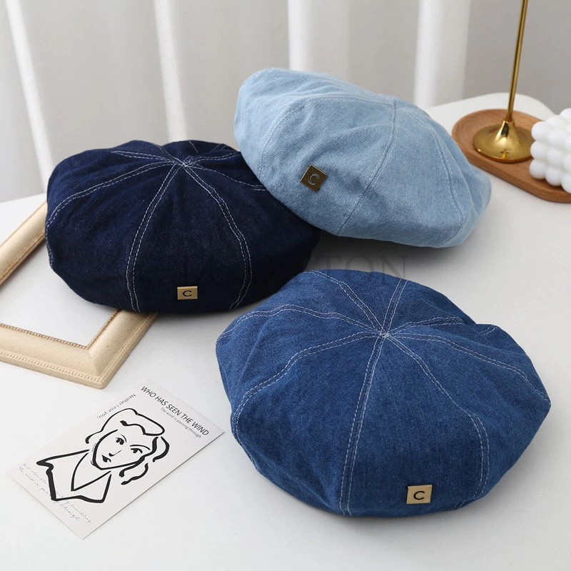 Denim Berets Hat Retro Casual Spring and Summer Shade Painter Cap ...