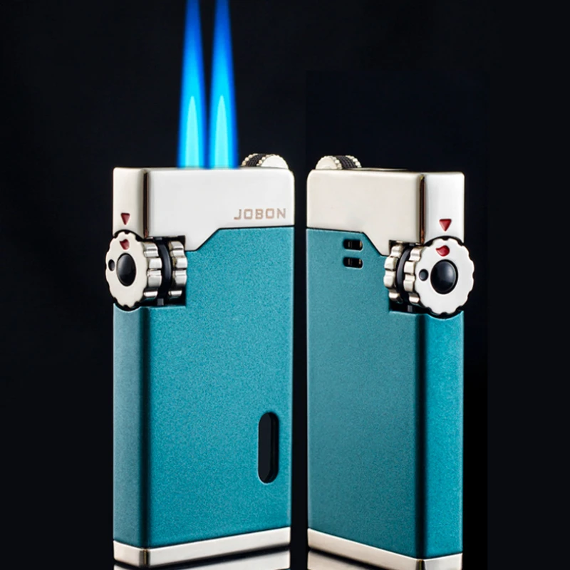 JOBON-Outdoor-Windproof-Metal-Butane-Inflatable-Lighter-2-Torch-Blue ...
