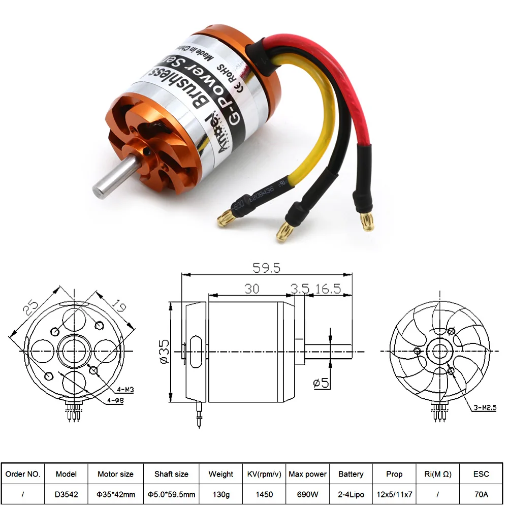 1000KV Outrunner FlashHobby D3542 1000KV Brushless Motor - Outrunner ...