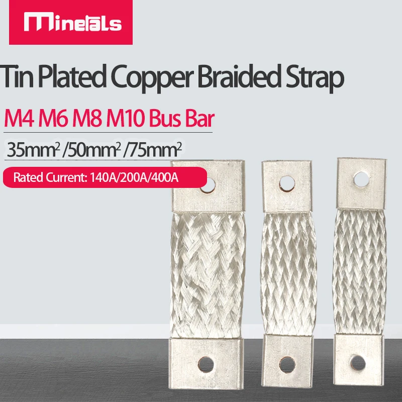 72mm Flexible Bus Bar Plated Copper Braided Strap Busbar M4 M6 M8 M10 ...