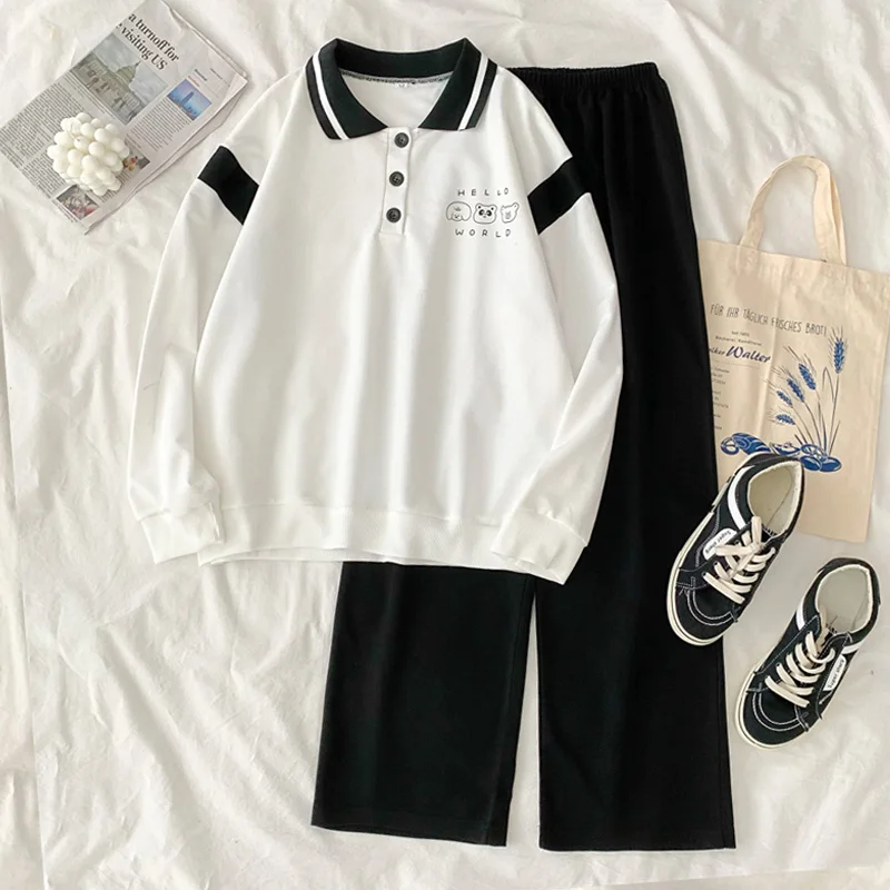 Preppy Style Cotton 2 Piece Sets Womens Outfits Clothes Women Tracksuit ...