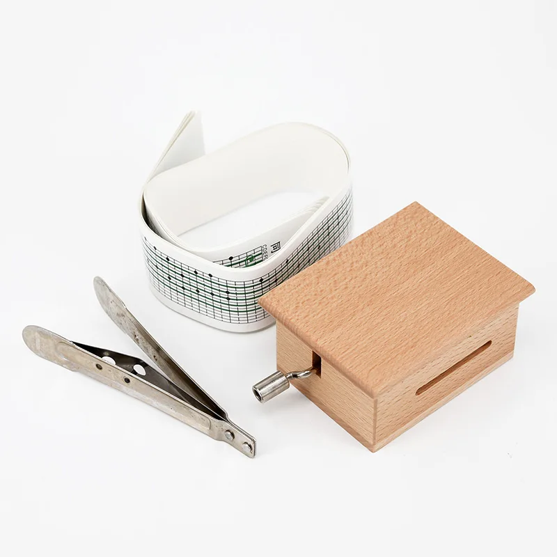 Hand-cranked Music Box Wooden Box With Hole Puncher And Paper Tapes ...