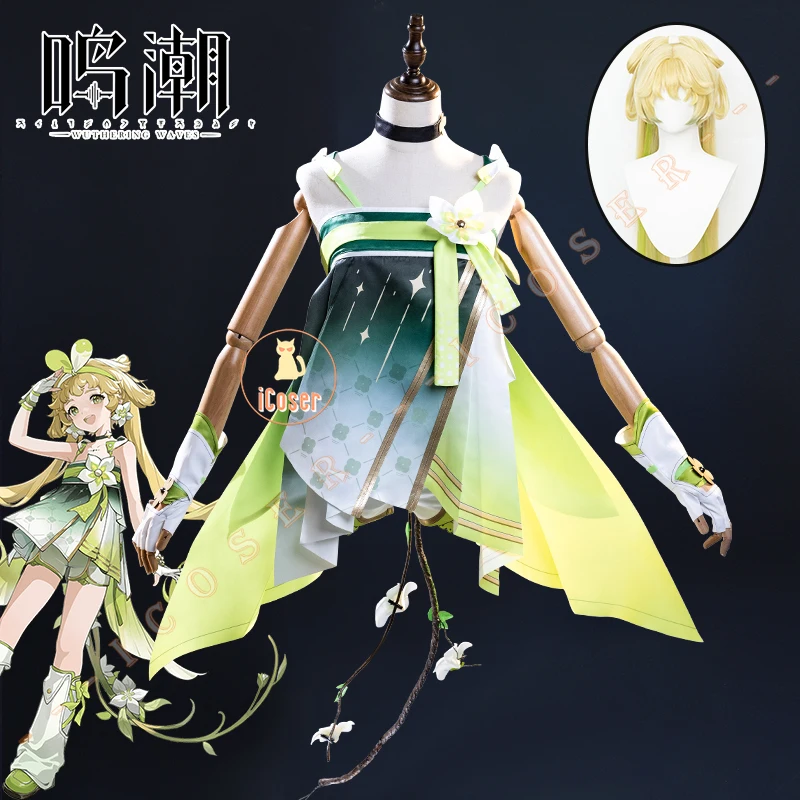 Wuthering-Waves-Verina-Cosplay-Costume-Wig-Dress-Flowers-Earrings ...