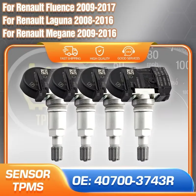 4Pcs 433MHZ Tire Pressure Monitor Sensor TPMS For Renault Fluence ...