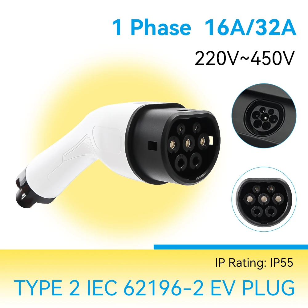 Type 2 EVSE Female EV Charger Plug IEC 62196 Convertor 16A 32A 1Phase ...