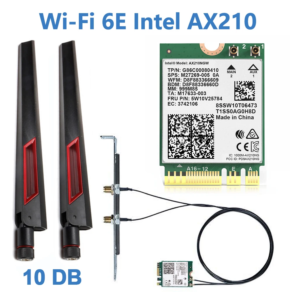 Wi-fi 6e Intel Ax210 Card 5374mbps Bluetooth 5.2 Desktop Kit 10dbi ...