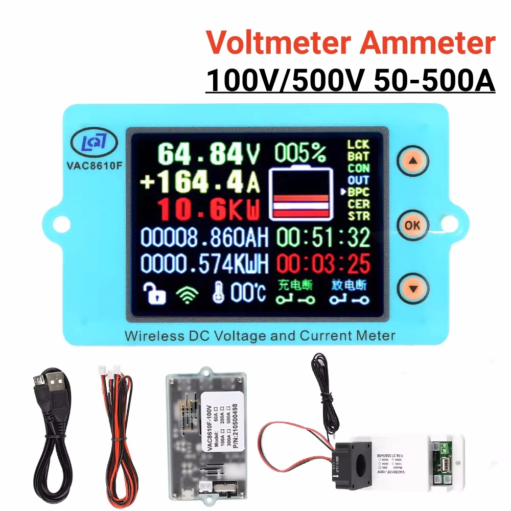 DC 500V 100A 200A 500A Wireless Voltage Meter Voltmeter Ammeter Solar ...