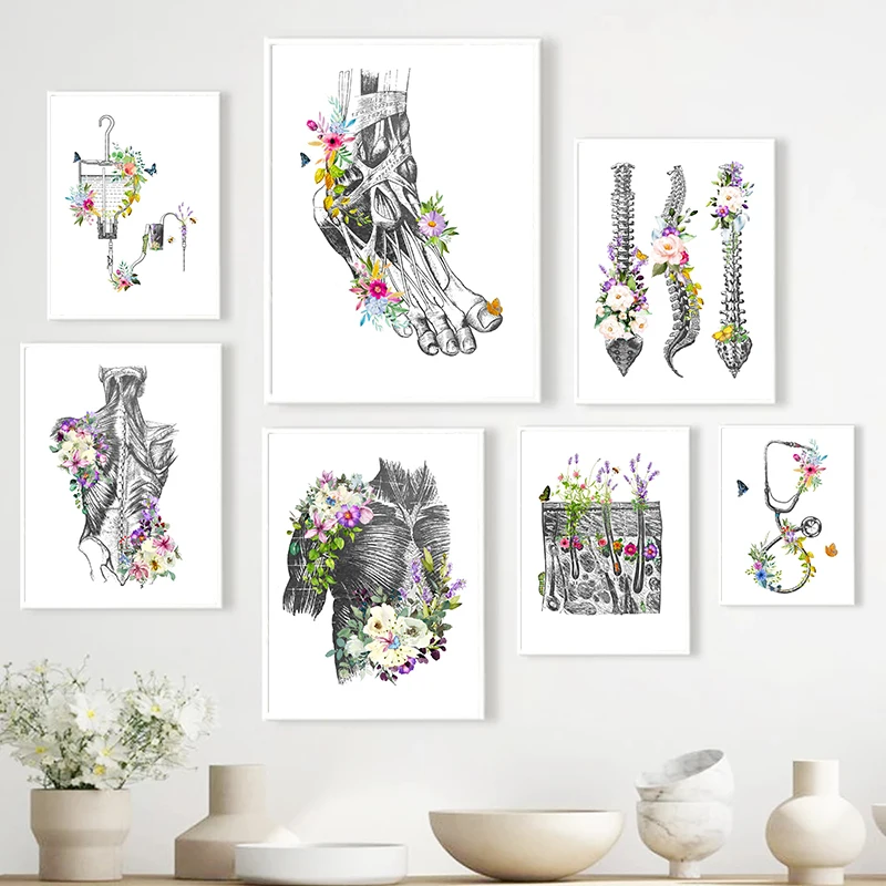 Abstract-Flower-Organ-Skeleton-Body-Skin-Anatomy-Poster-Canvas-Painting ...
