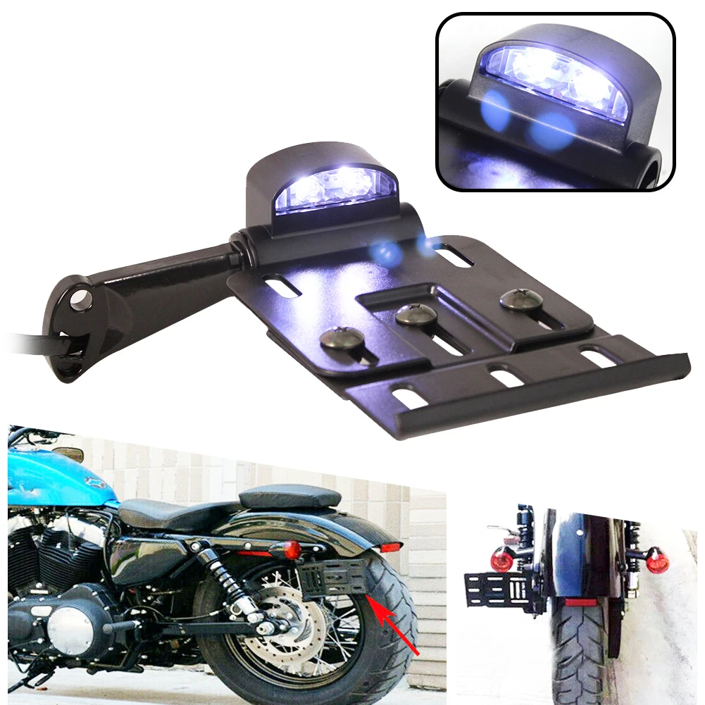 Motorcycle-Telescopic-Folding-LED-Light-Side-Mount-License-Plate-Holder ...