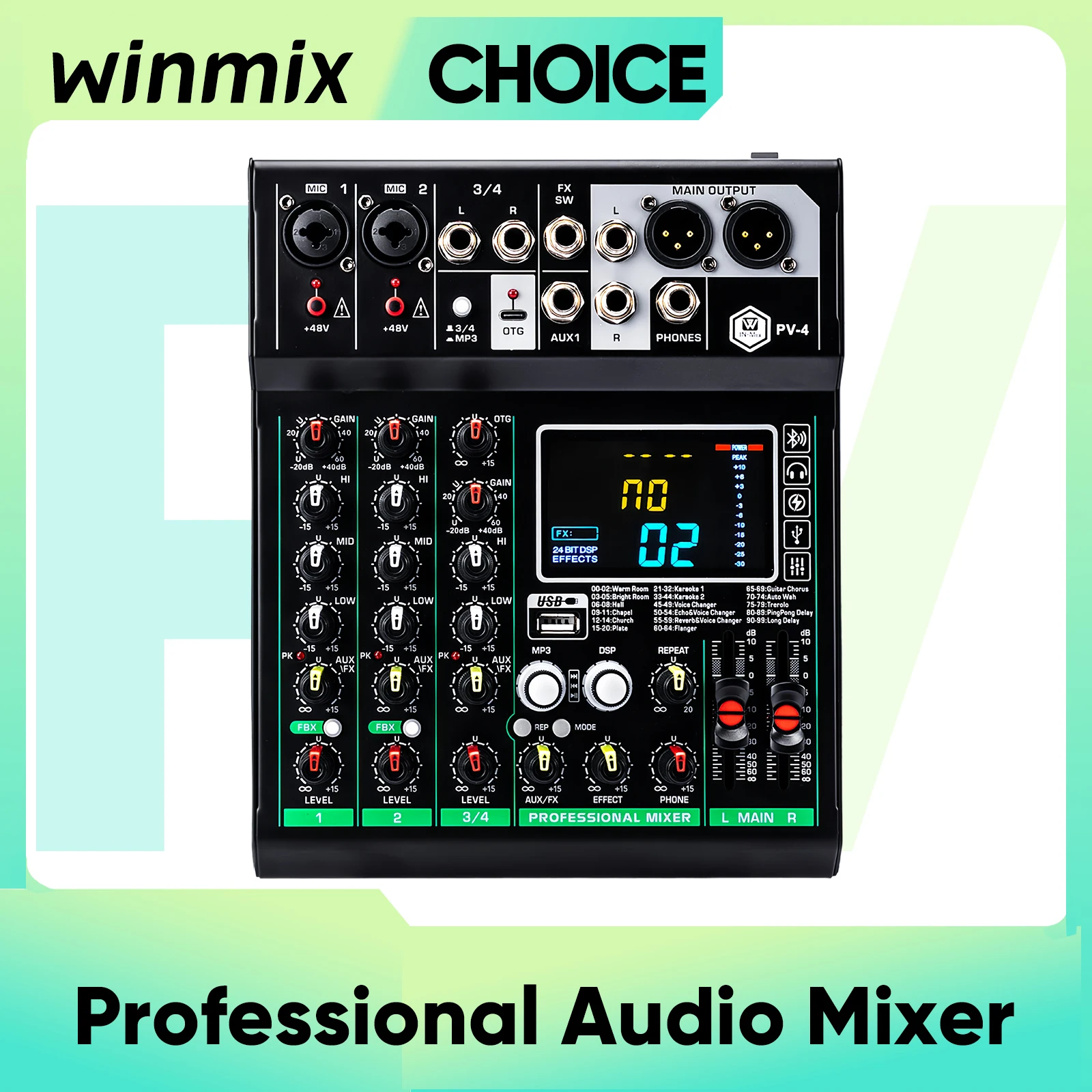 Winmix 4 Channels DJ Controller Audio Mixer 99DSP With Bluetooth USB ...