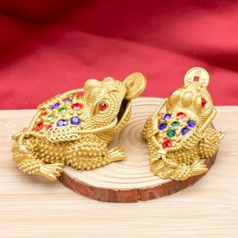 Lucky Gold Toad Ornaments Feng Shui Decors Desktop Animals Statue for ...