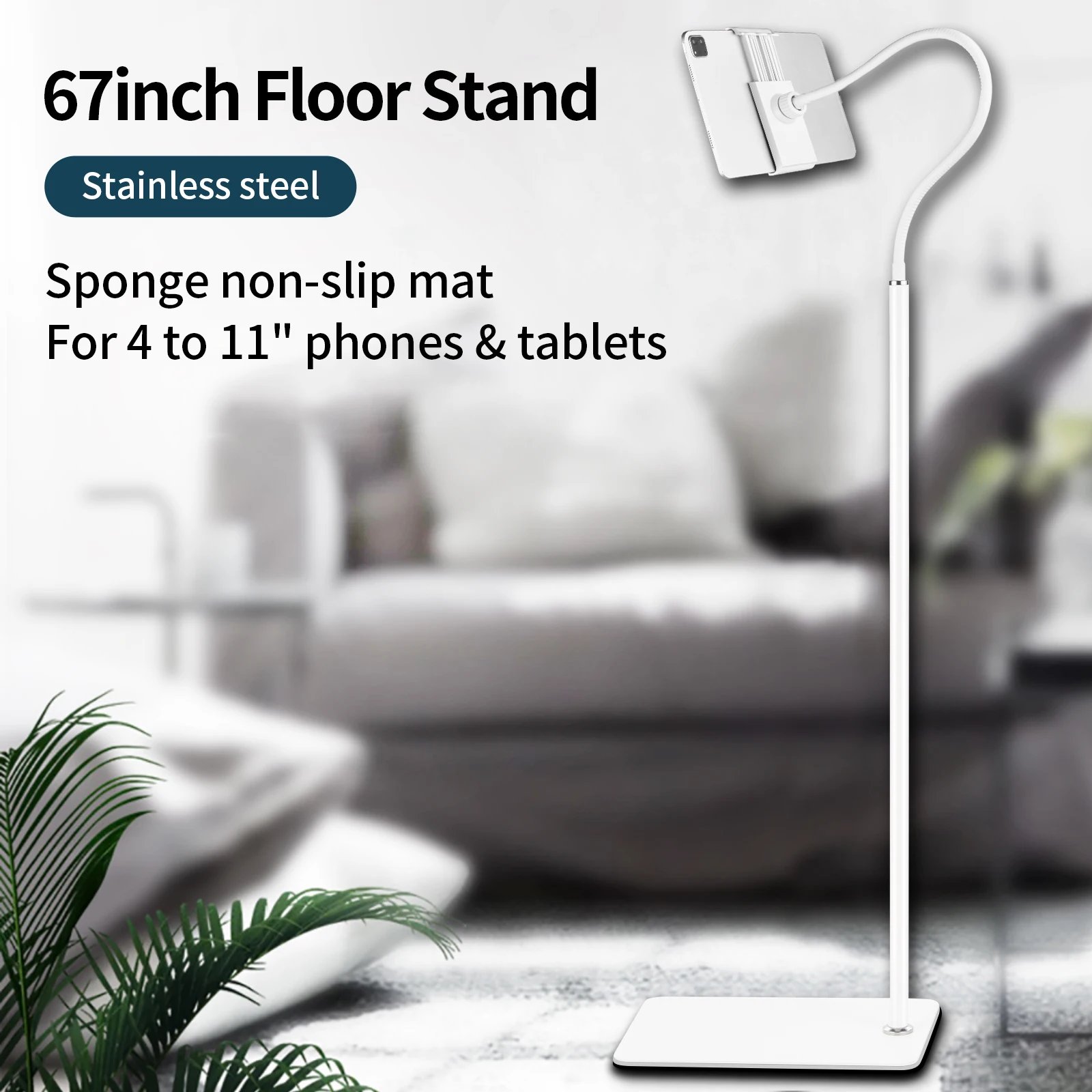 Universal-Phone-Tablet-Mount-Stand-Holder-67-Inch-Stainless-Steel-Floor ...
