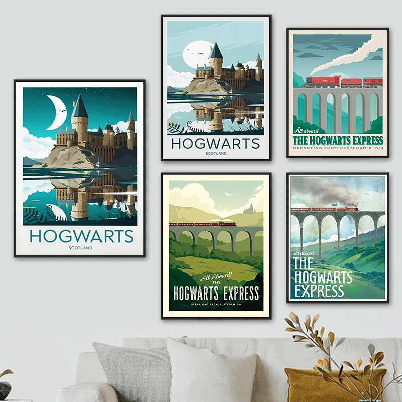 Classic Movie Hogwart Castle Posters Canvas Painting Cartoon Train ...