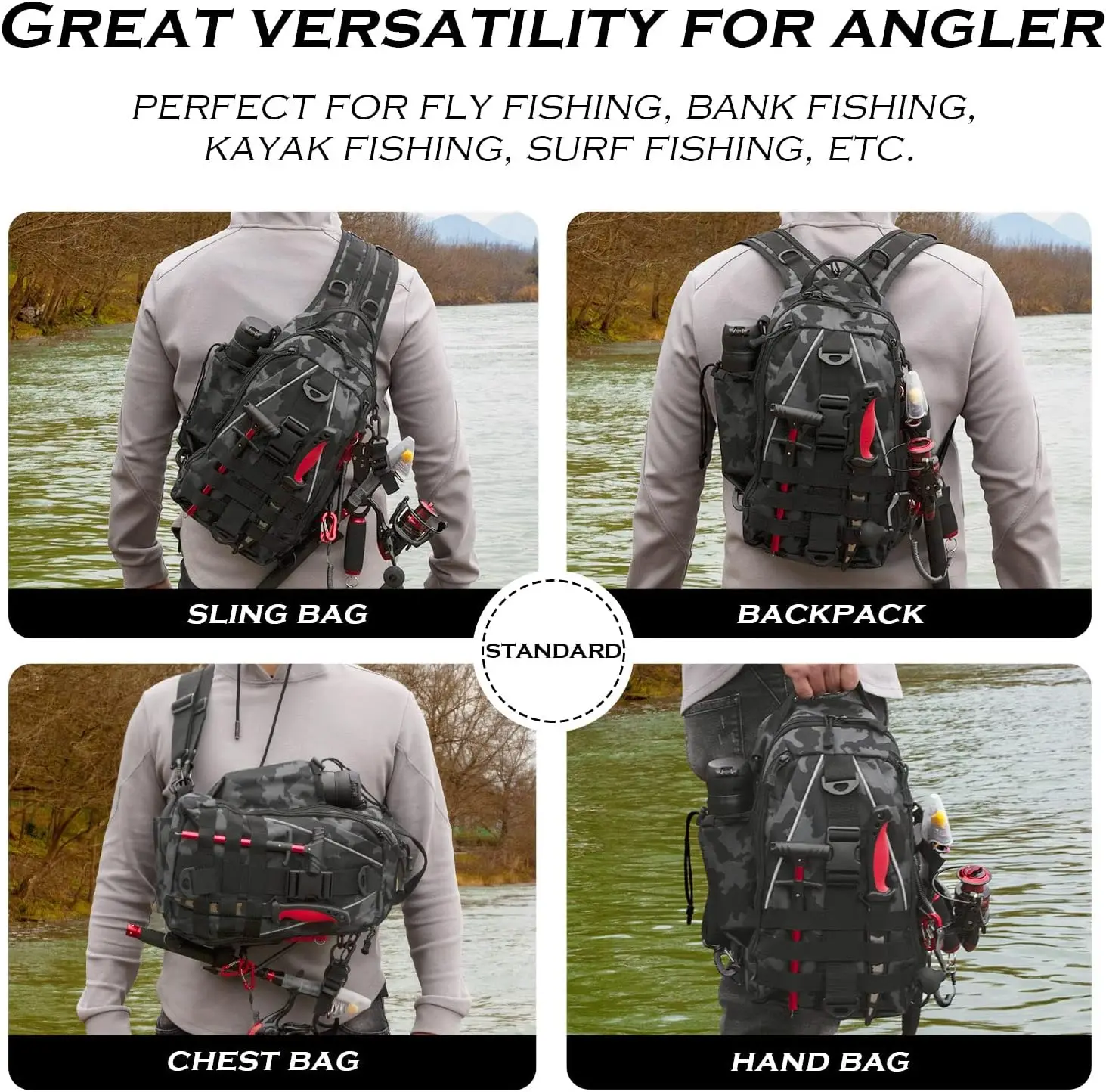 Fishing Tackle Sling Bag – Fishing Backpack with Rod Holder – Living ...