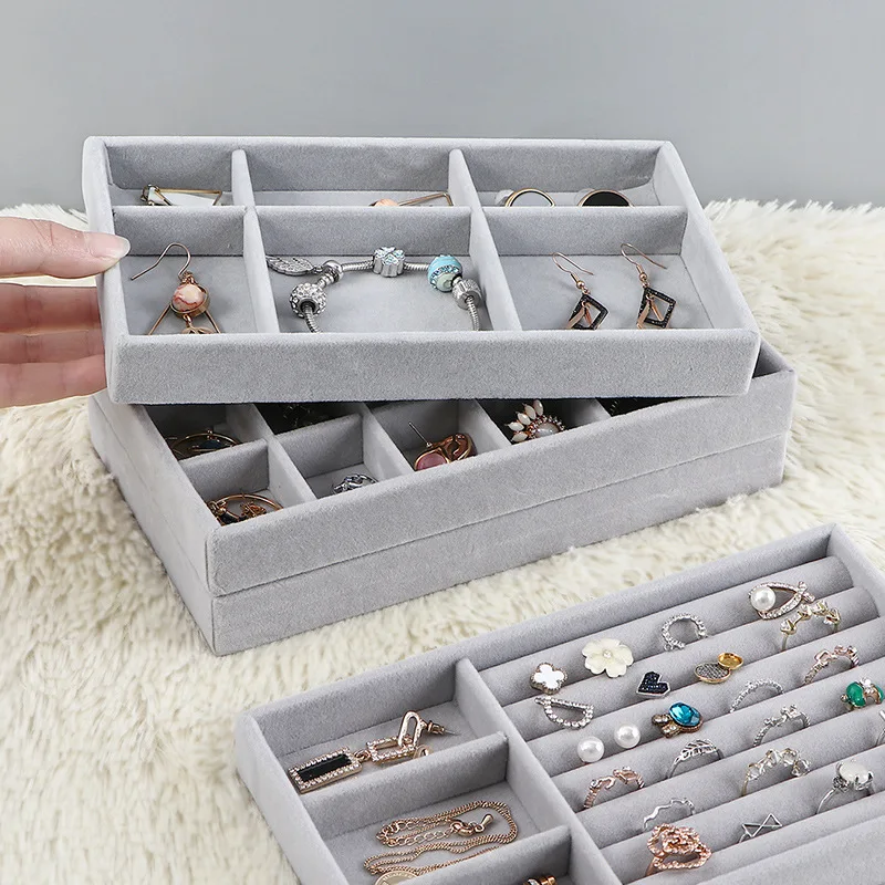 Soft Velvet Stackable Jewelry Tray Case Ring Earrings Necklace Display ...