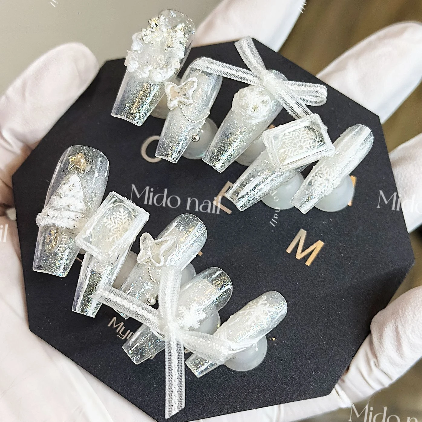 White-Winter-Ribbon-Christmas-Tree-Snowflake-Butterfly-Luxury-Fake ...