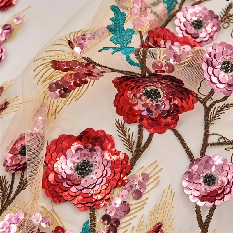 Fashion Plant Flower Embroidery Hollow Sequin Lace Fabric Polyester ...