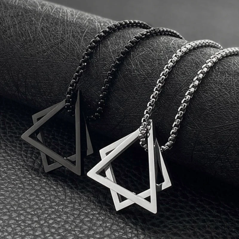 Fashion-Men-Stainless-Steel-Necklace-Triangle-Pendant-Hip-Hop-Necklaces ...
