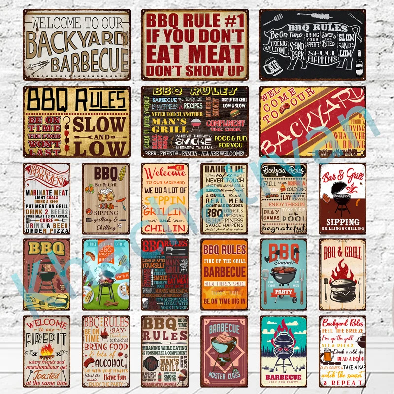 BBQ-RULES-Tin-Sign-Poster-Vintage-Wall-Posters-Metal-Sign-Decorative ...