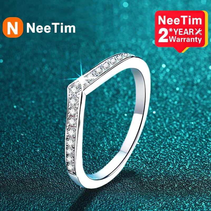 모이사나이트 NeeTim 여성용 반지, 925 스털링 실버, 화이트 골드 도금, 풀 다이아몬드 밴드, 약혼 - 티몬