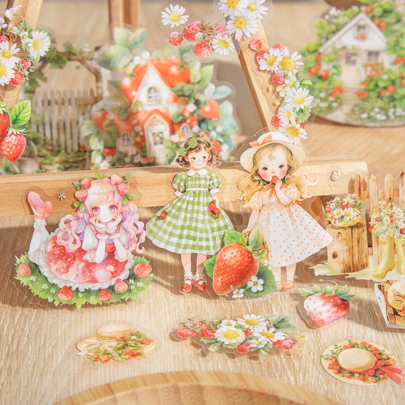 15 pcs Strawberries theme stickers DIY collage decorative Scrapbooking ...