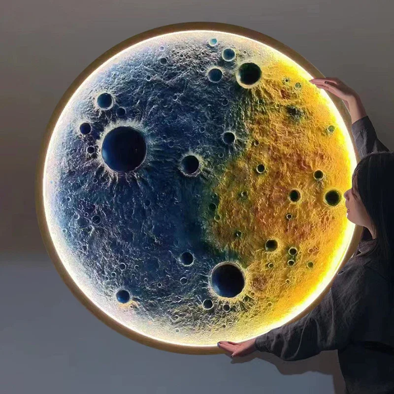 Lámpara de pared con forma de luna en relieve 3D, Mural de diseño ...