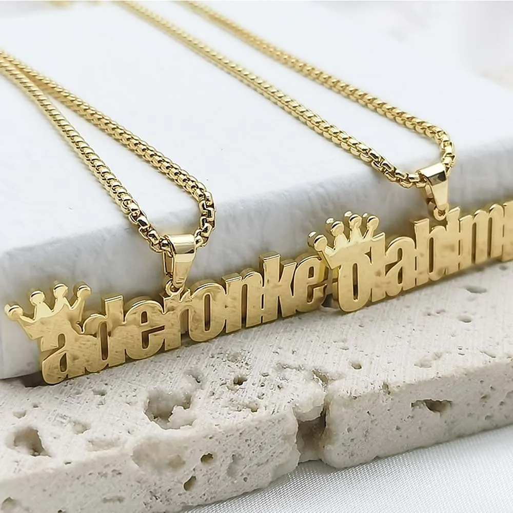 LeeChee-Crown-Custom-Name-Pendant-Hiphop-Stainless-Steel-Box-Chain ...
