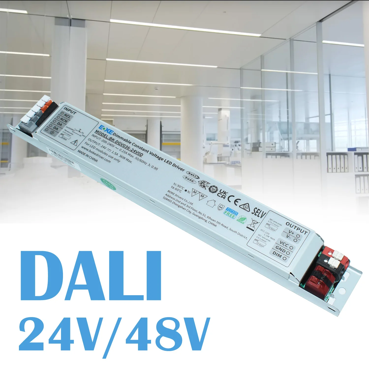Steel Case 24V 48V DALI Driver DT6 36W 60W 100W 150W Push(push DIM) 1-10V 3in1 Constant Voltage ...