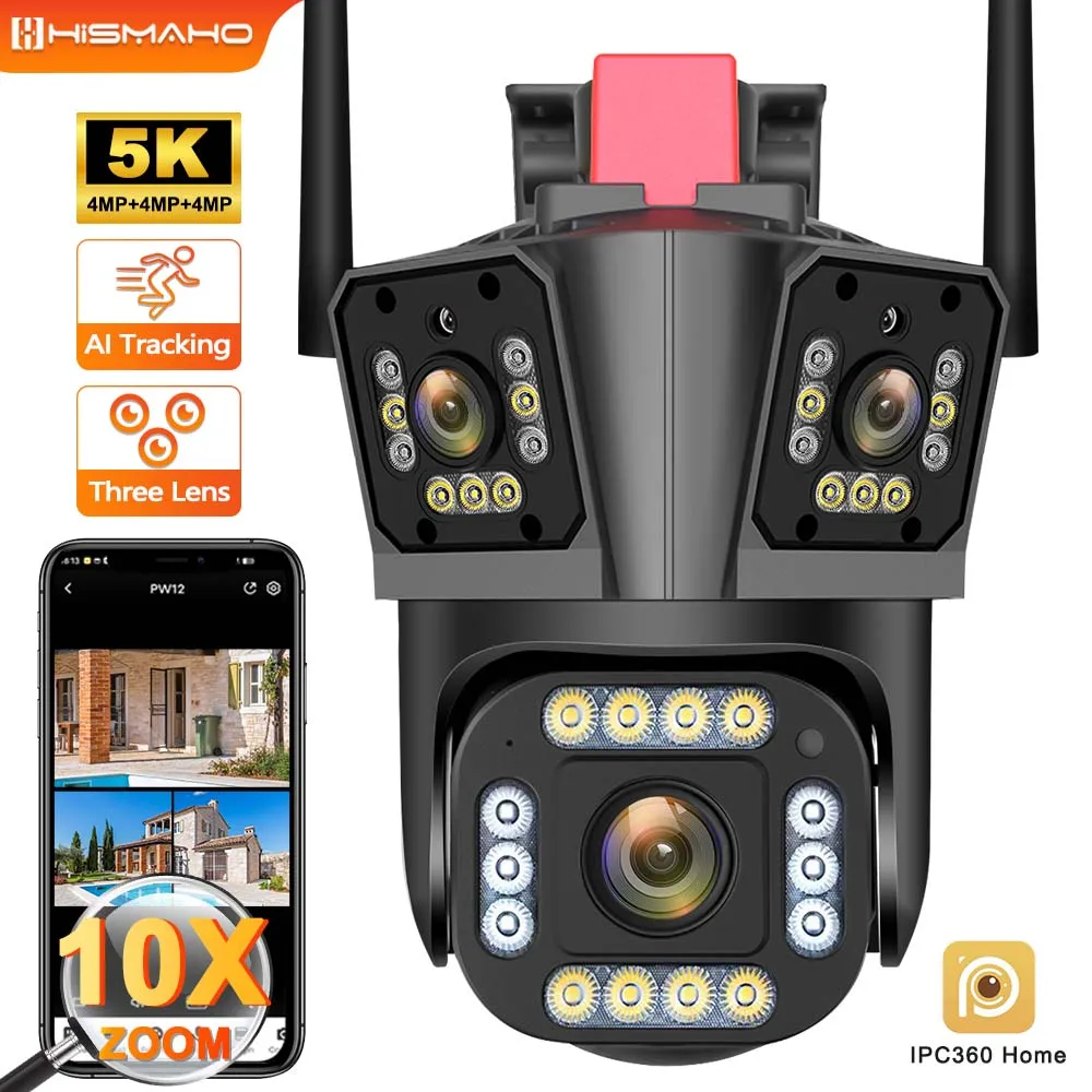 5K-12MP-IP-Camera-WiFi-Three-Lens-Outdoor-10X-Zoom-PTZ-CCTV-Monitor ...