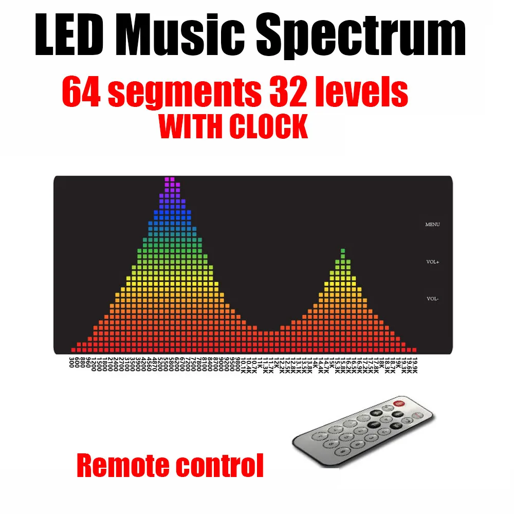 P4-64-32-LED-Music-Spectrum-Level-Indicator-CLOCK-Display-Remote ...