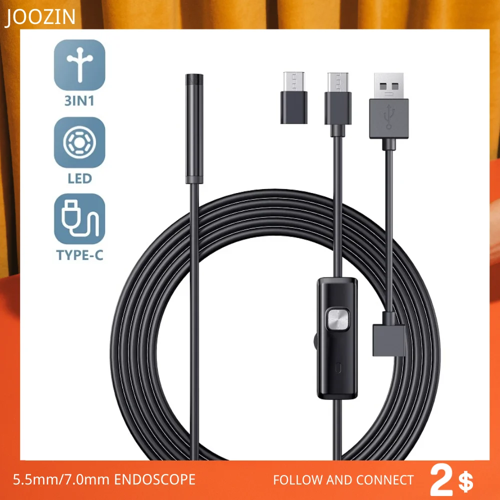 Endoscópio usb tipo c borescope para otg telefone android, windows pc, macbook 5.5mm 7mm 1m ...