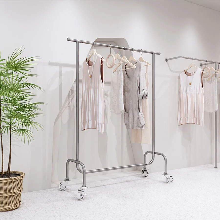 Floor-Standing-Cloth-Racks-Wheels-Moving-Outdoor-Boutique-Coat-Hanging ...