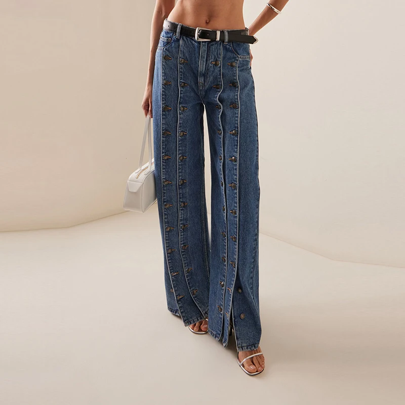 Krisstargirl Spring Autumn Womens Stylish Button Jeans Pants 2025 New ...
