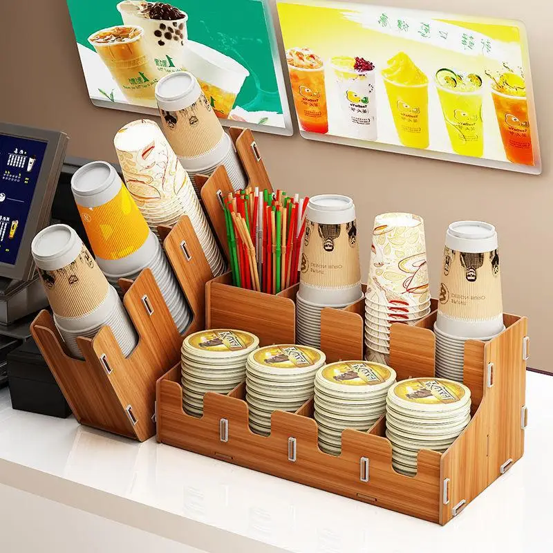 Wooden-Disposable-Paper-Cup-Holder-Coffee-Milk-Tea-Cup-Organizer-Rack ...