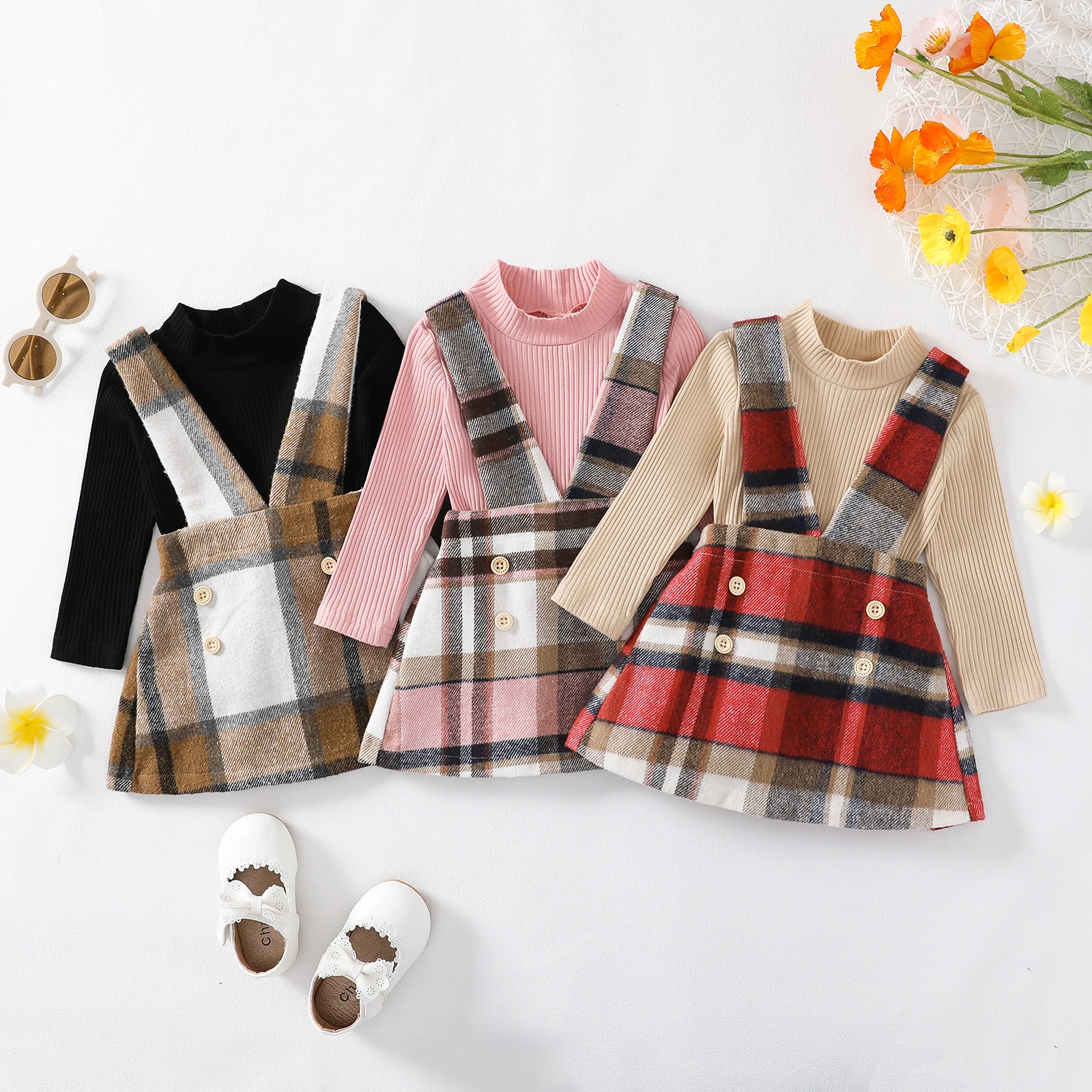 Girls Fashion Clothing Set Long Sleeve Knit Top+Plaid Skirts Baby Girl ...
