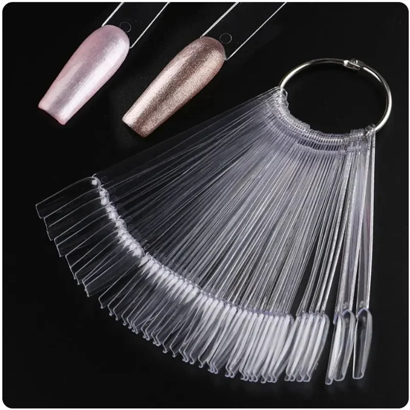 50pcs-False-Nail-Tips-Clear-Nail-Gel-Polish-Display-Fan-With-Ring ...