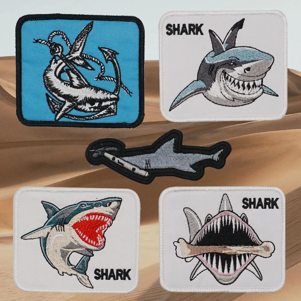 shark Embroidered Patches Applique Sewing Label punk biker Band Rock ...