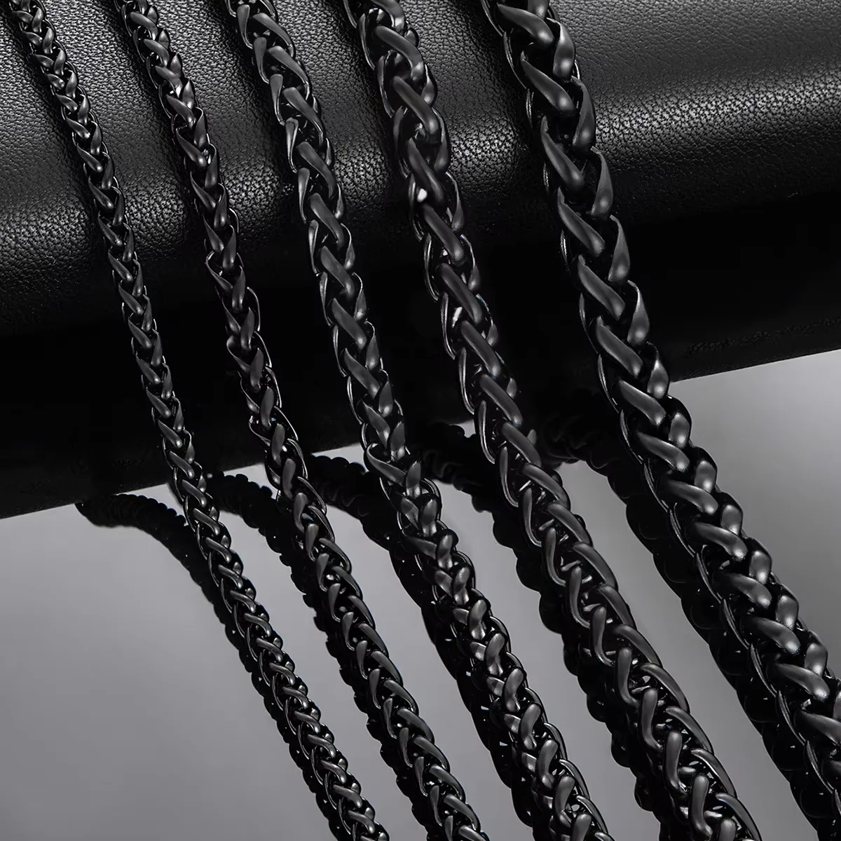 3mm/4mm/5mm/6mm/7mm Black Color Wheat Braided Stainless Steel Necklace ...