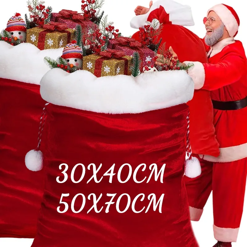 30x40/50x70cm Large Velvet Santa Sack Christmas Gift Bag Gold Faux Fur ...