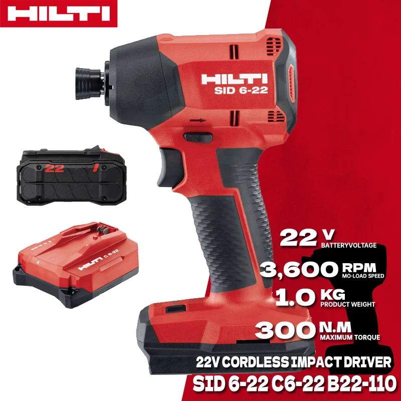 HILTI NURON SID 6-22 무선 임팩트 드라이버 키트, 22V 리튬 배터리, 충전식 고속 브러시리스 모터 전동 공구
