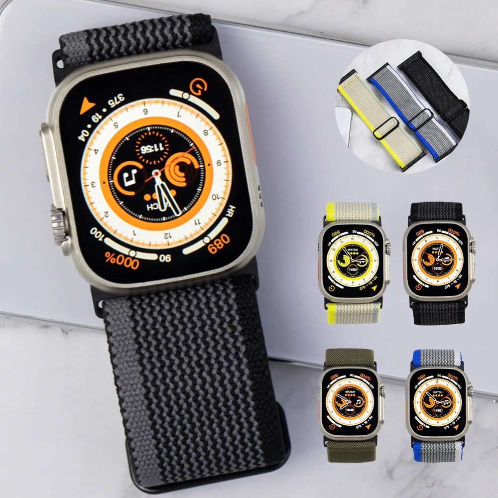 Nylon-Elastic-Strap-For-Apple-watch-Ultra-2-49mm-Wide-Braided-Loop ...