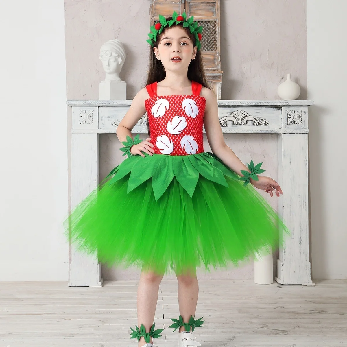 Vestido tutú hawaiano de hoja de Lilo para niñas, disfraz de princesa ...
