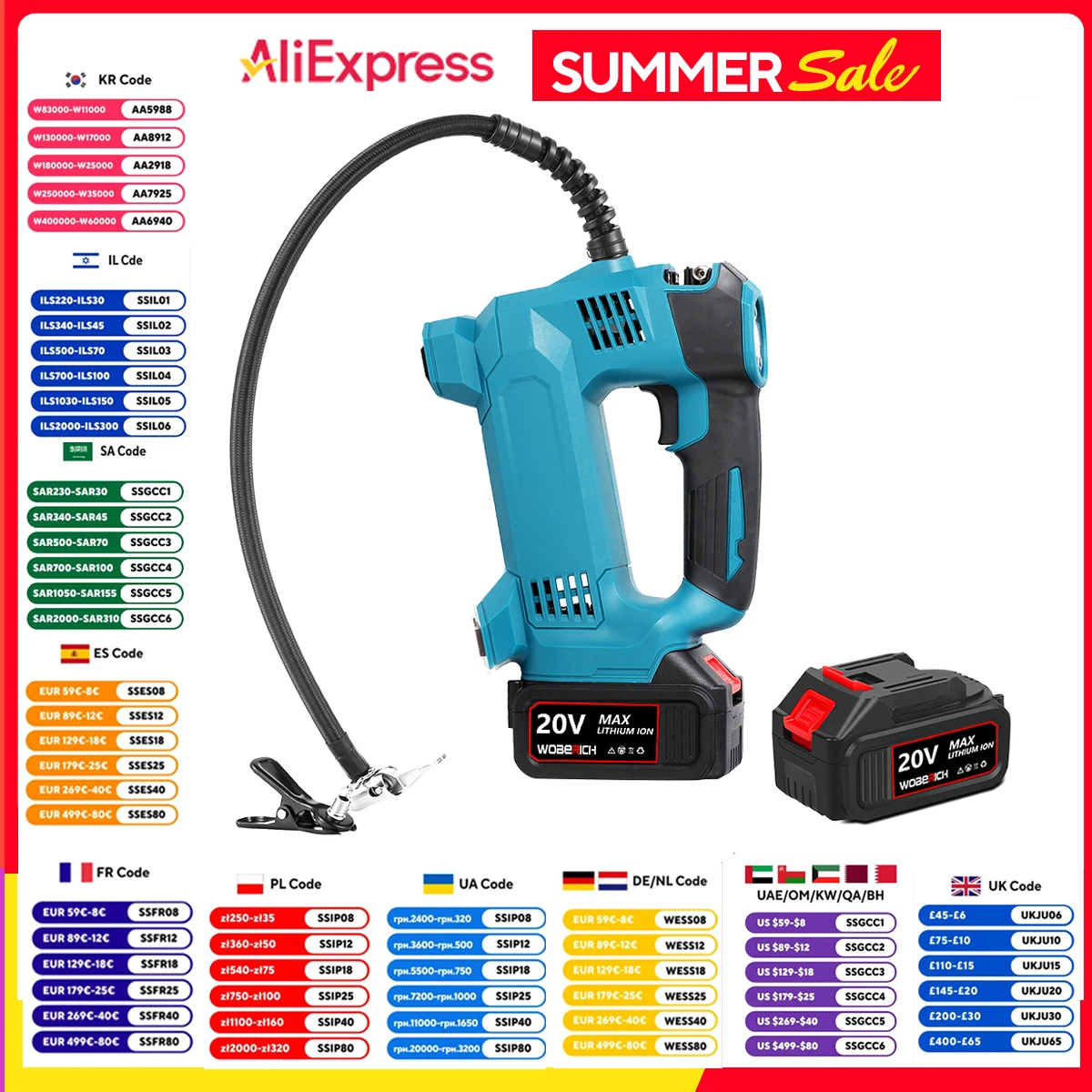 18V-Powered-cordless-Electric-Air-Pump-Electric-inflator-Car-Tire-Air ...