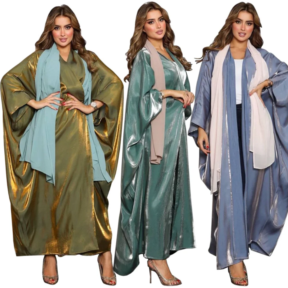 Middle-East-Modest-Muslim-Coat-Fashion-Bright-Silk-Satin-Solid-Bat ...