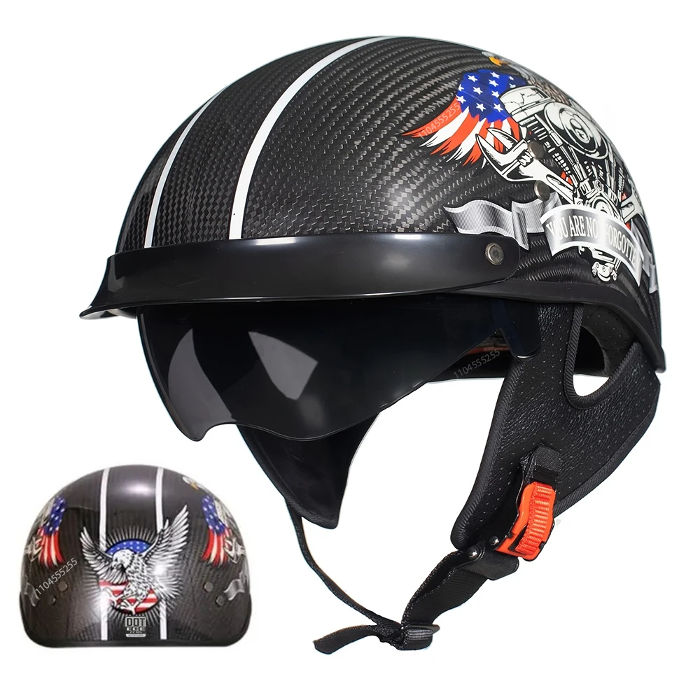 Motorcycle Helmet Carbon Fibre Moto Helmet Retro Half Helmet ECE DOT ...