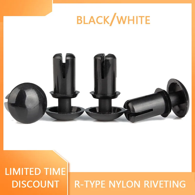 100pcs White/black Plastic Nylon R-type Round Head Screw Plastic Rivet ...