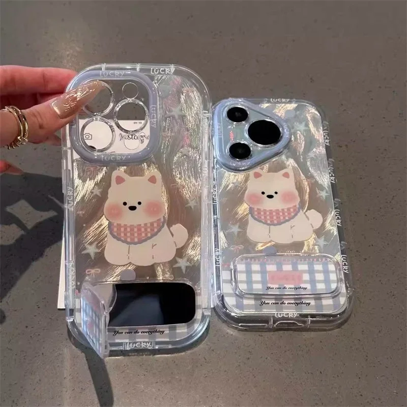 Cream feather gauze painted star halo apron puppy phone case with ...