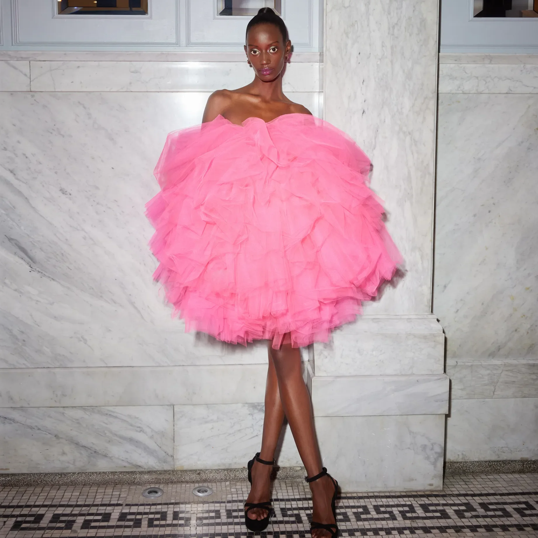 Barbie Pink Mini Dress Ruffle Tulle Strapless Mini Party Dresses For ...