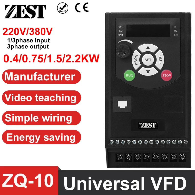 VFD 220V/380V 0.4KW to 2.2KW LED Display Frequency Converter Adjustable ...